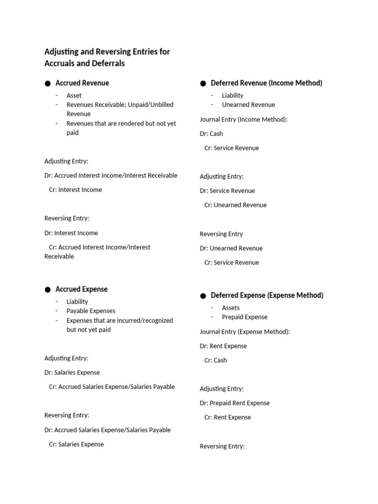 Adjusting and Reversing Entries For Accruals and Deferrals | PDF