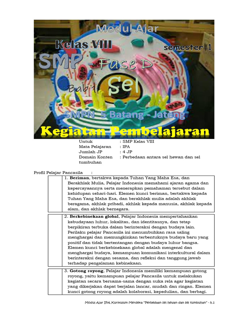 2 Modul Ajar Perbedaan Sel Hewan Dan Sel Tumbuhan | PDF