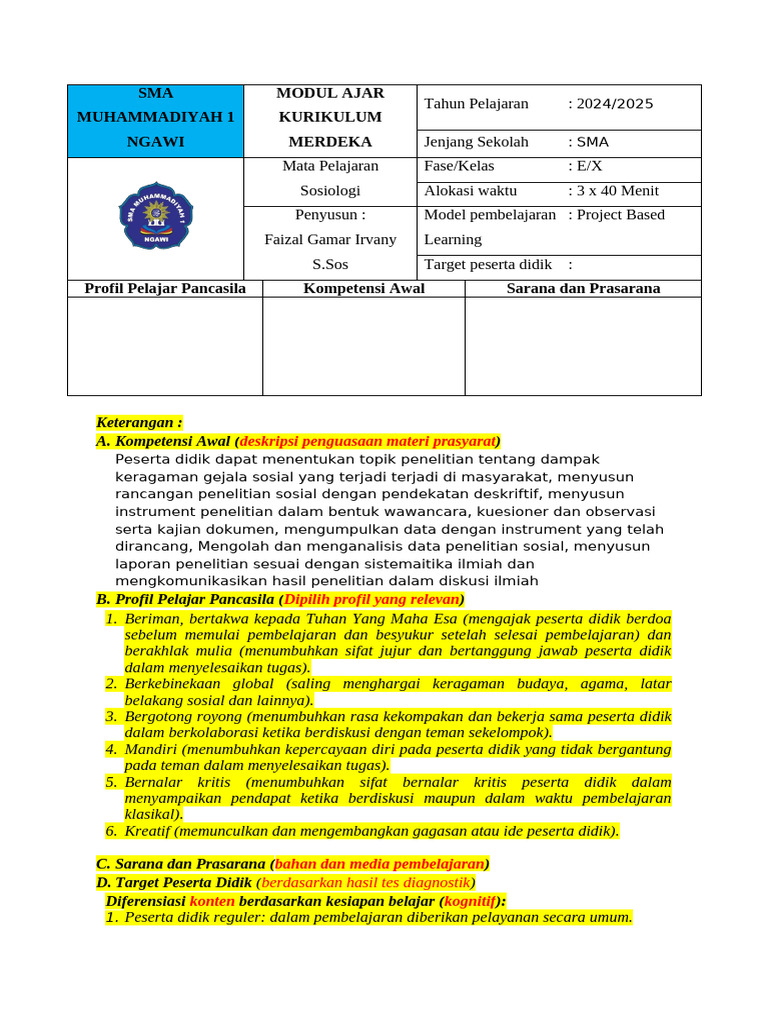 Template Modul Ajar | PDF