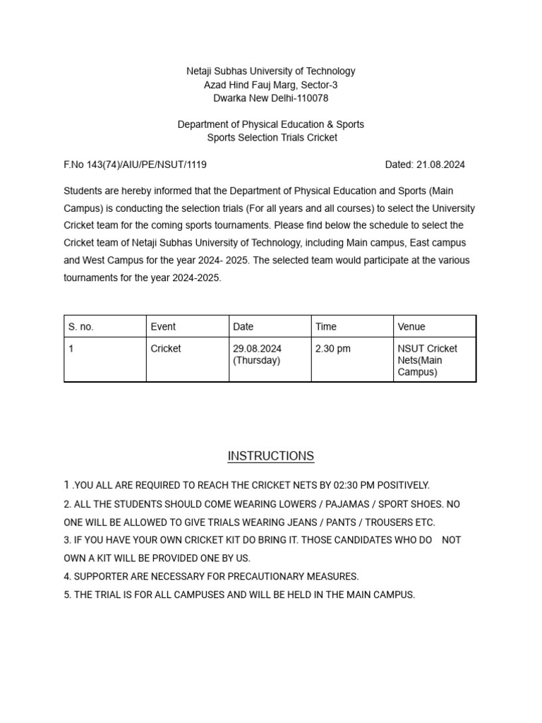Cricket Trials Notice | PDF