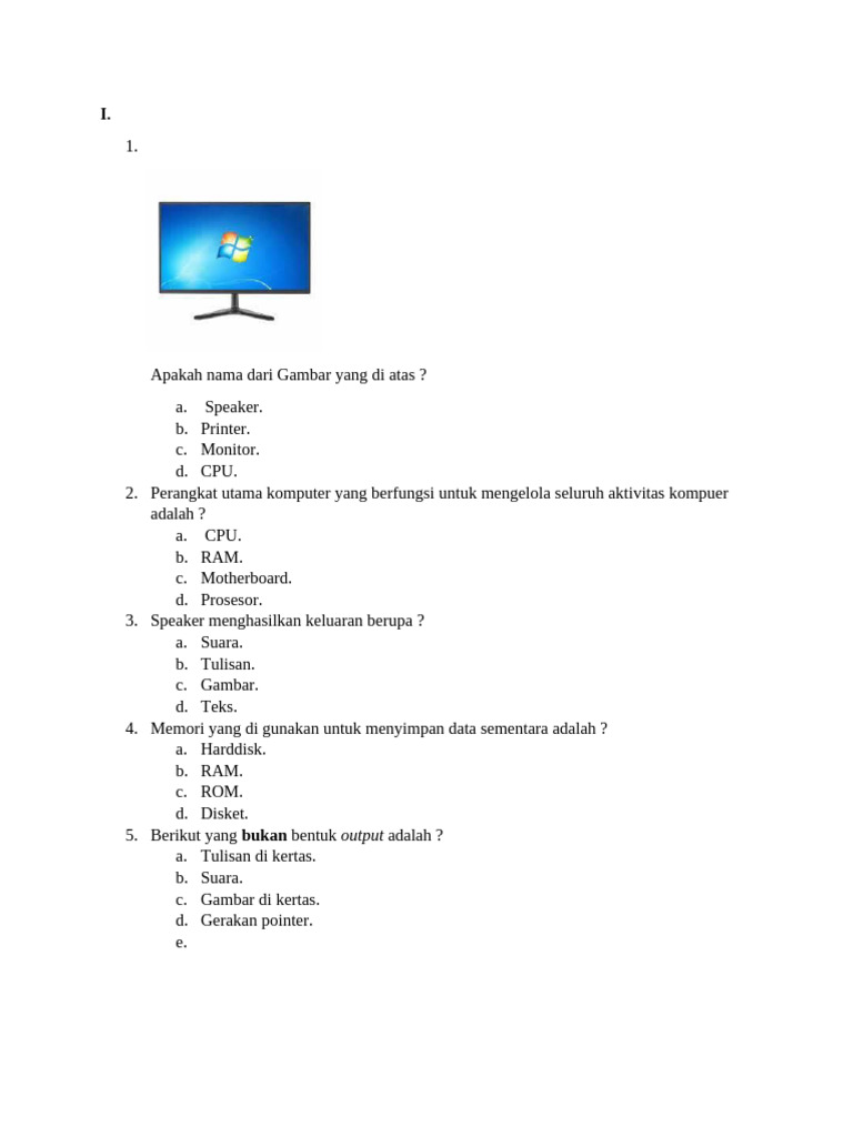 Kuis Komputer: Hardware dan Software | PDF | Komputer | Teknologi & Rekayasa