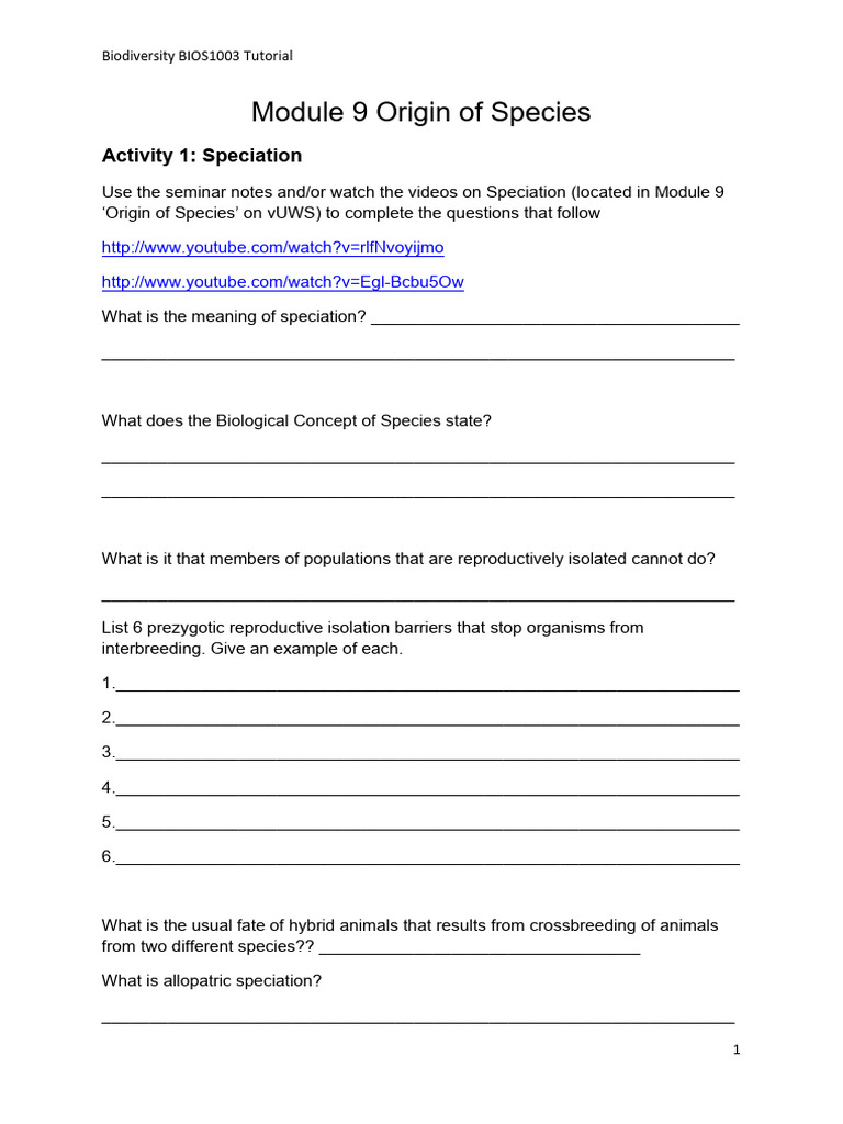 Module 9 Tutorial Origin of Species Interactive Version | PDF
