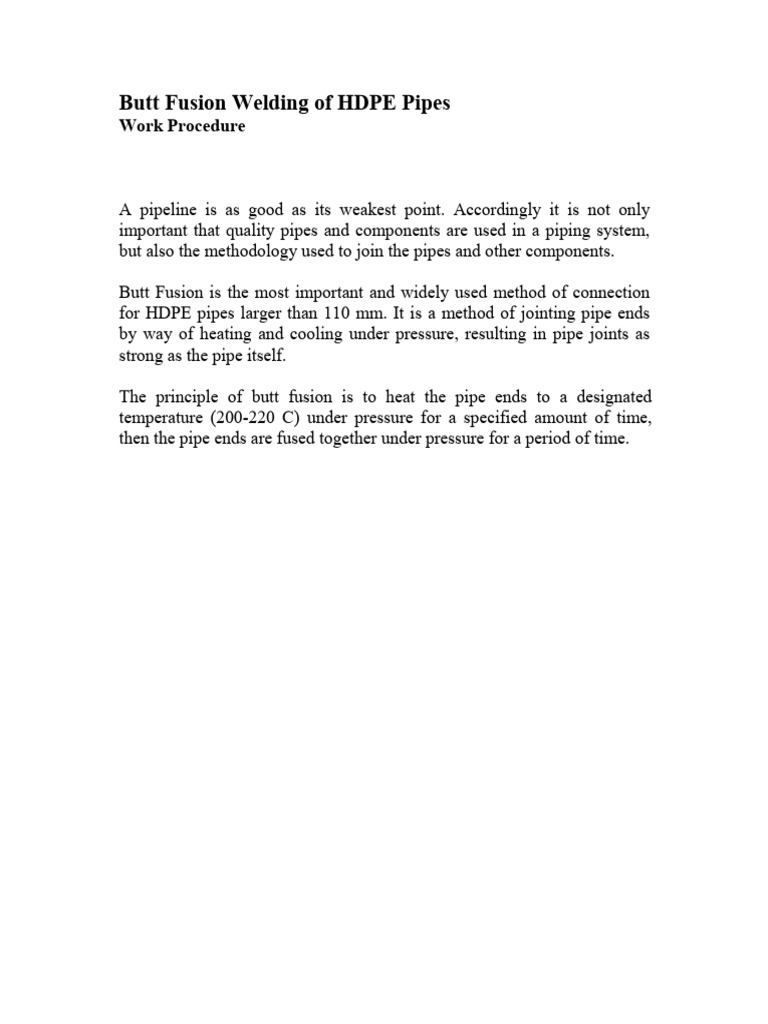 Buttfusion Welding of HDPE Pipe Procedure | PDF