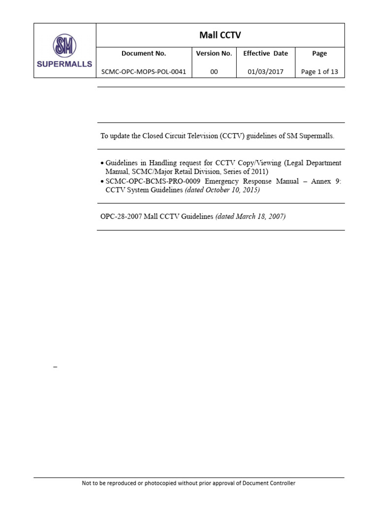 SCMC-OPC-MOPS-POL-0041 Mall CCTV | PDF | Closed Circuit Television | Surveillance