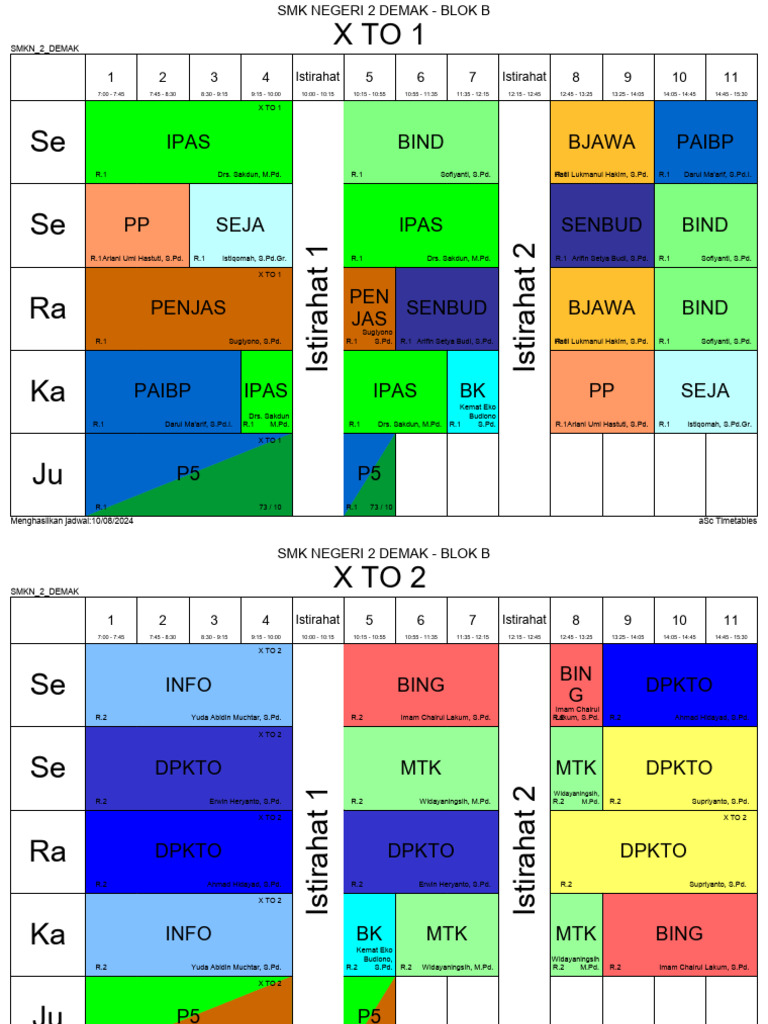 Jadwal Kelas - Blok B - Agustus 2024 - P5 - Rev 1 | PDF