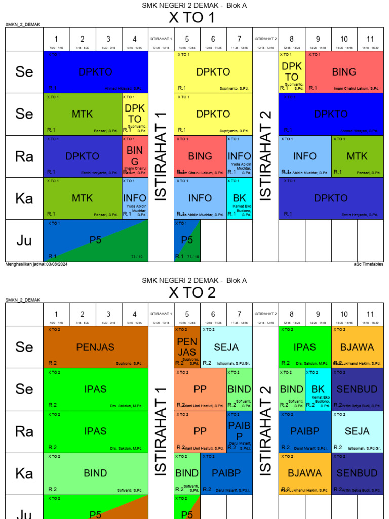 Jadwal Kelas - Blok A - Agustus 2024 - P5 - Rev 1 | PDF