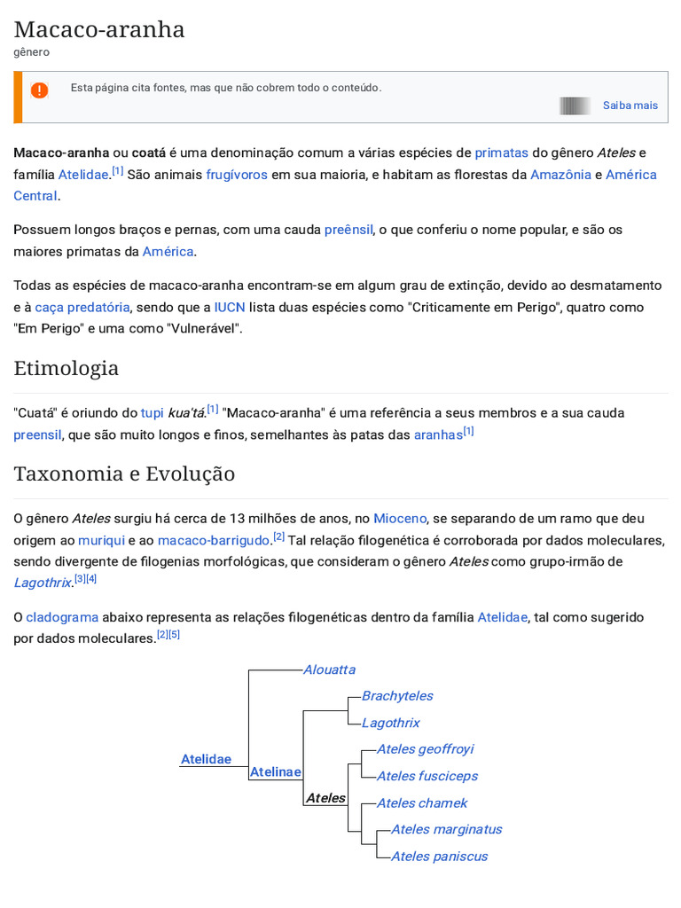 Macaco-Aranha - Wikipédia, A Enciclopédia Livre | PDF