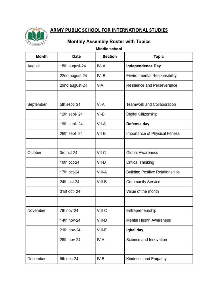 MIDDLE SCHOOL Assembly Roster | PDF