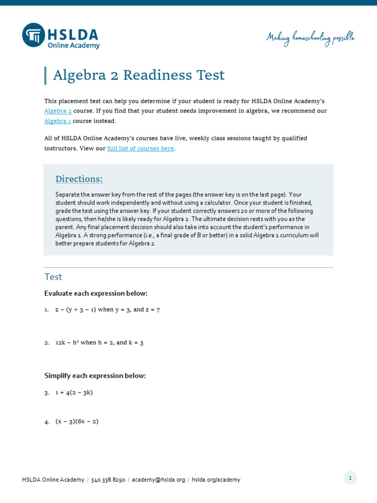Algebra 2 Readiness Test PDF | PDF | Equations | Mathematics