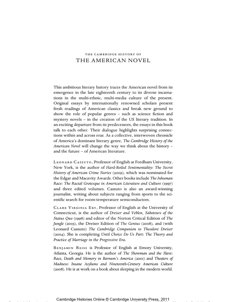 The Cambridge History of The American Novel, by Leonard Cassuto, Clare ...