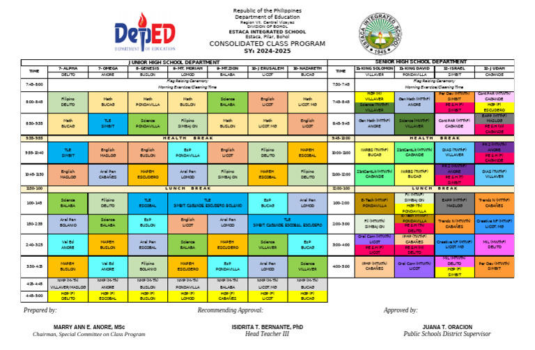 Updated Consolidated Class Program | PDF