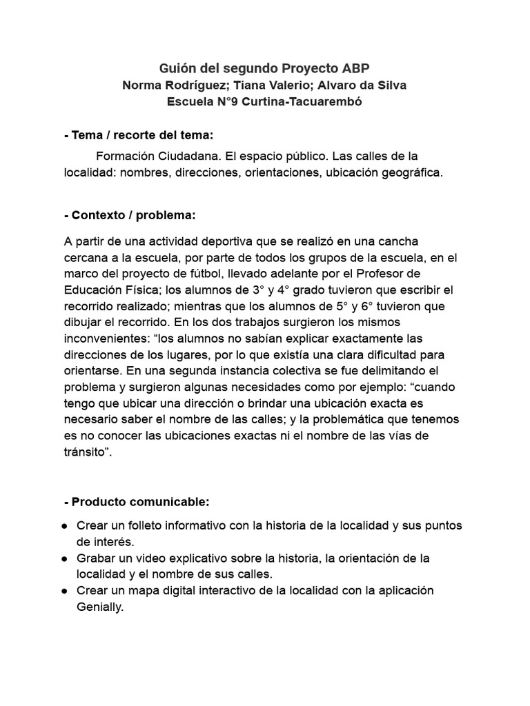 Guión Del Segundo Proyecto ABP Norma Rodríguez Tiana Valerio Alvaro Da ...
