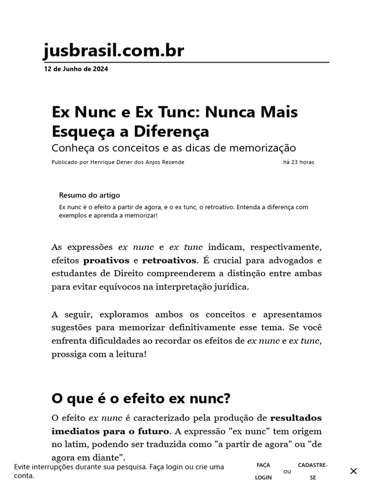 Ex Nunc e Ex Tunc - Nunca Mais Esqueça A Diferença - Jusbrasil | PDF ...