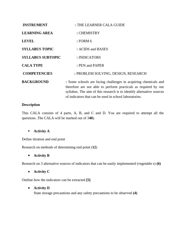 Chem - Cala - Acids and Bases | PDF