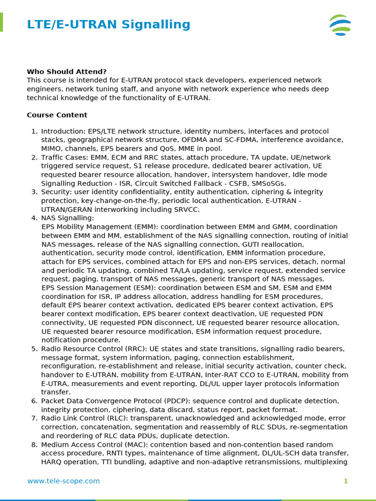 lte-eutran-signalling-training-course | PDF