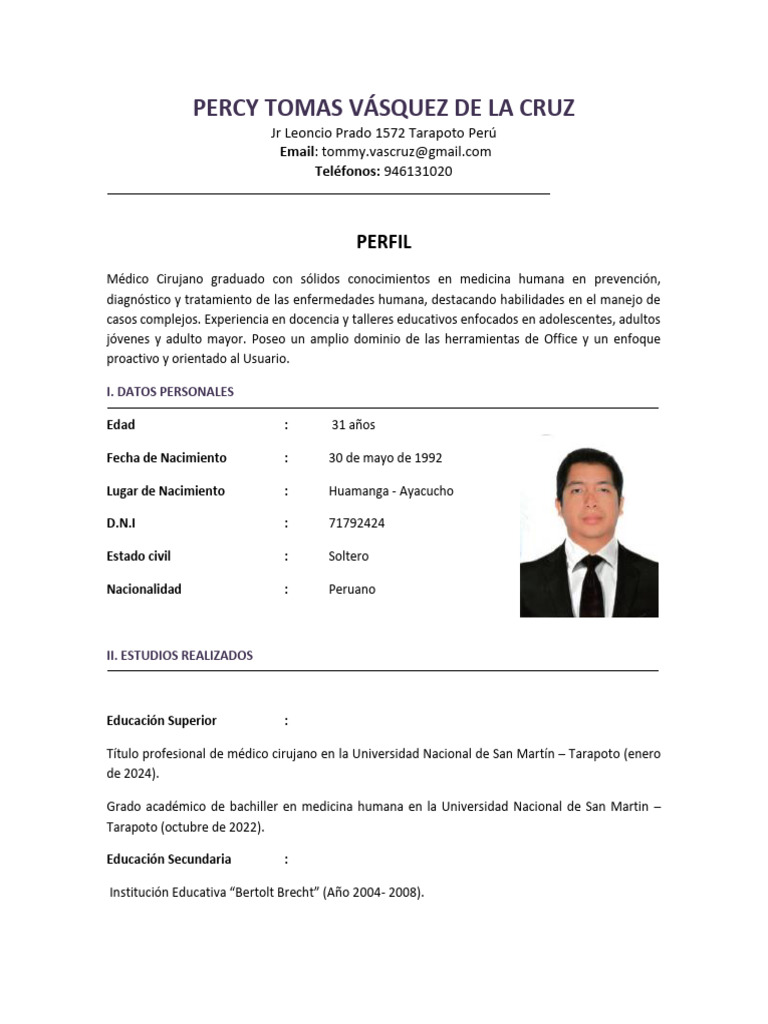 CV-Percy Tomas Vásquez de La Cruz 001 | PDF