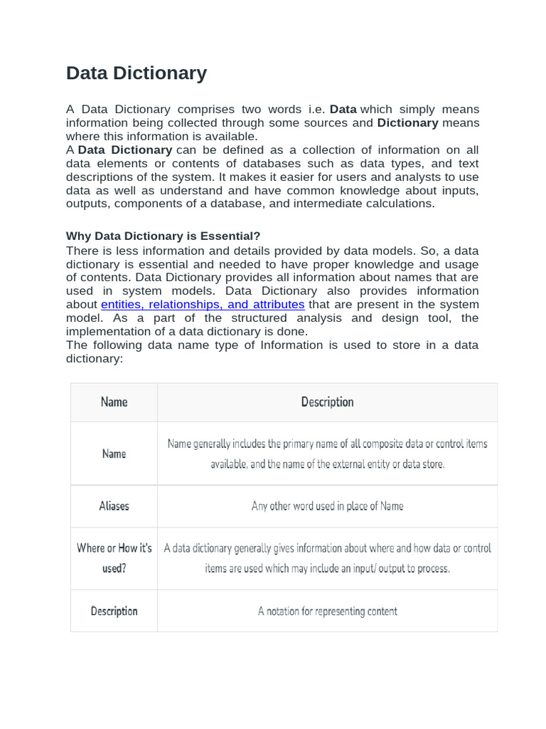 Data Dictionary | PDF