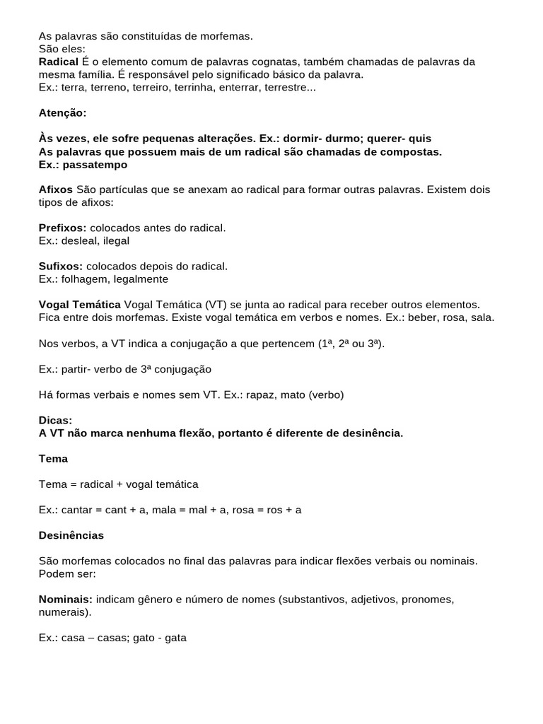 As Palavras São Constituídas de Morfemas | PDF | Palavra | Mecânica da linguagem