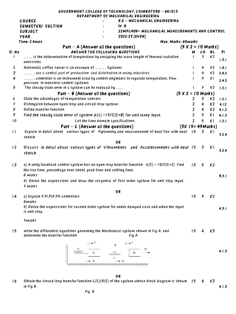 Mechanical Measurements And Controls Ut 2 Pdf