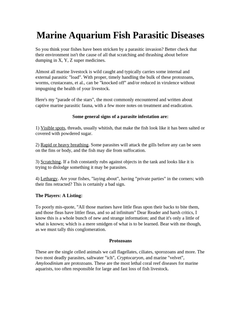 Marine Aquarium Fish Parasitic Diseases | PDF