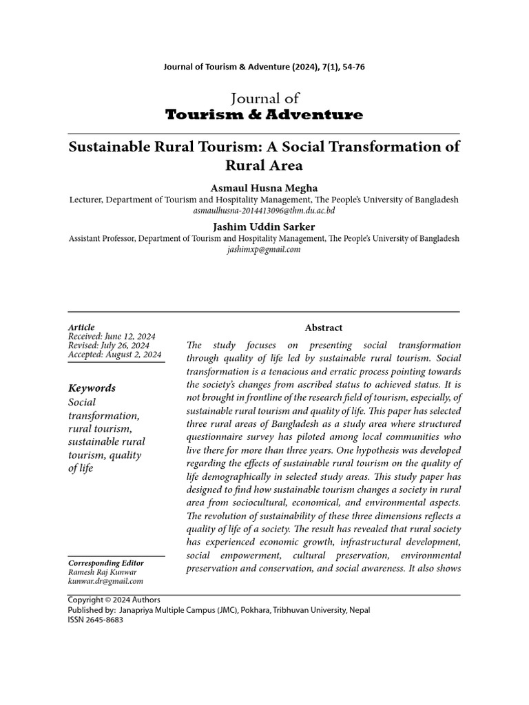 Sustainable Rural Tourism: A Social Transformation of Rural Area | PDF