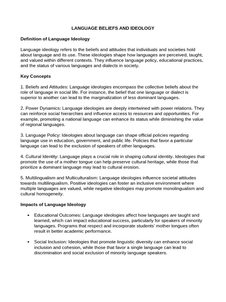 Language Beliefs and Ideology Handout | PDF | Multilingualism | Social ...