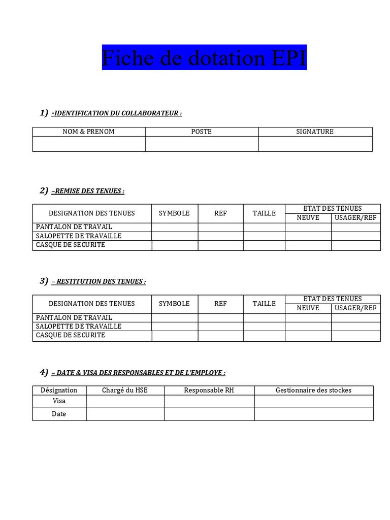 FICHE DE DOTATION EPI | PDF