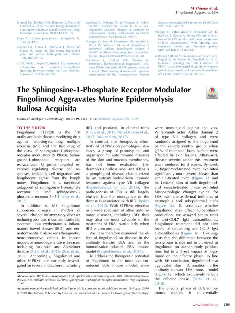 The Sphingosine 1 Phosphate Receptor Modulator Fingol - 2019 - Journal ...