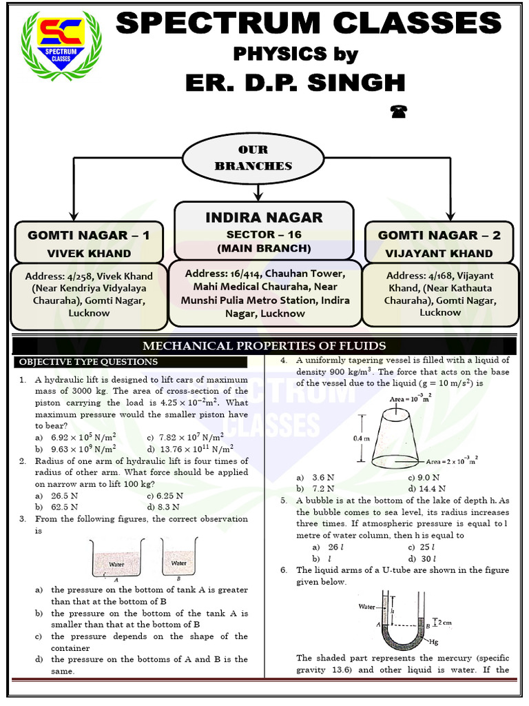 Class Xi_mechanical Properties of Fluids | PDF