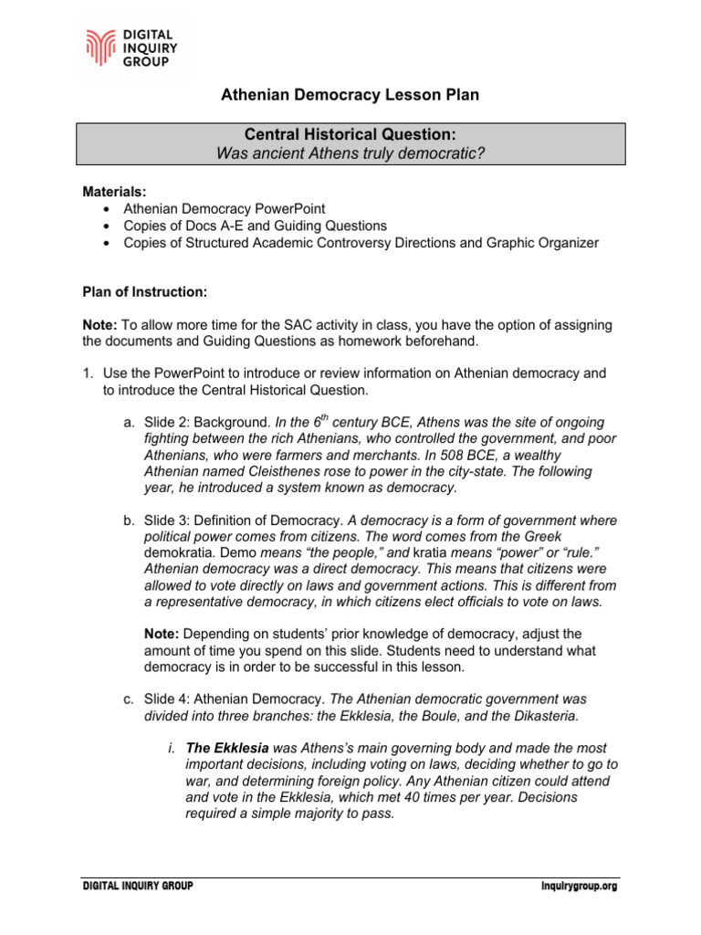 Athenian Democracy SAC Teacher Materials | PDF