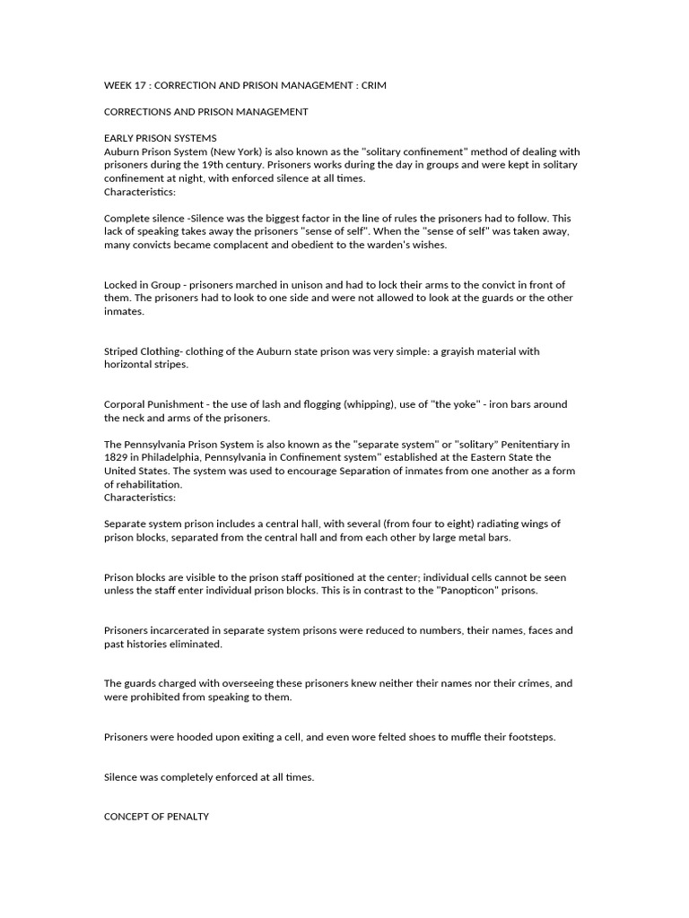 Week 17 Correction and Prison Management Crim | PDF | Prison | Science ...