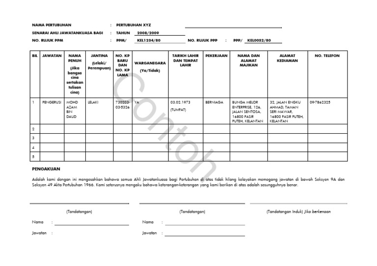 Contoh Senarai AJK | PDF