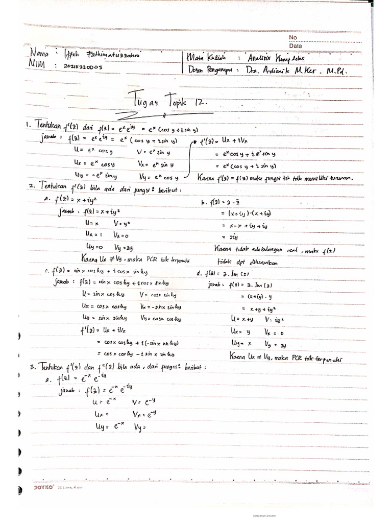 Iffah Fathimatuzzahro - 202111220005 (Tugas Analisis Kompleks Topik 12) | PDF