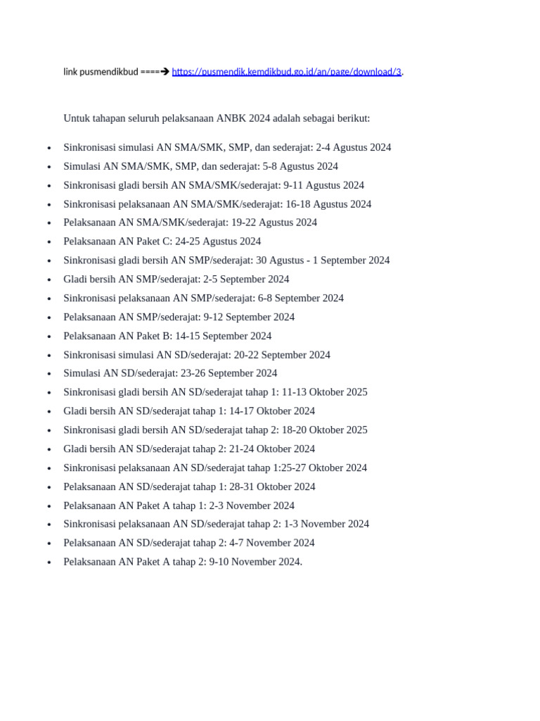 Jadwal Kegiatan ANBK 2024 | PDF