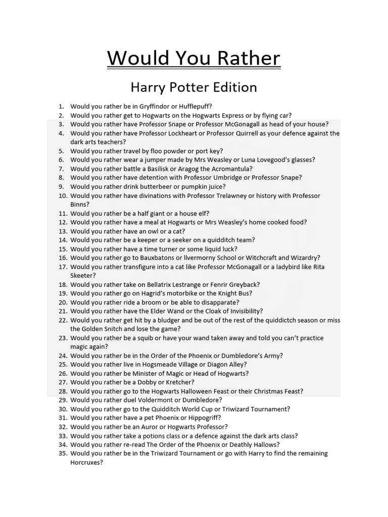 Would You Rather Harry Potter Edition | PDF