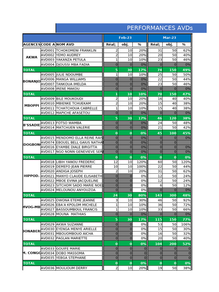 Performances AVD | PDF