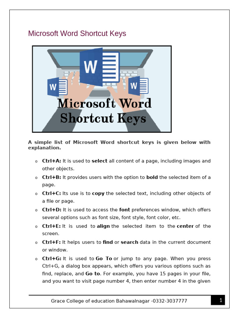 Microsoft Word Shortcut Keys | PDF
