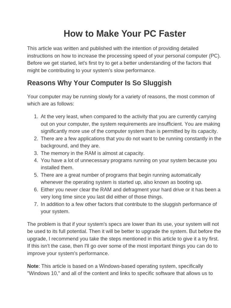 How To Make Your PC Faster | PDF