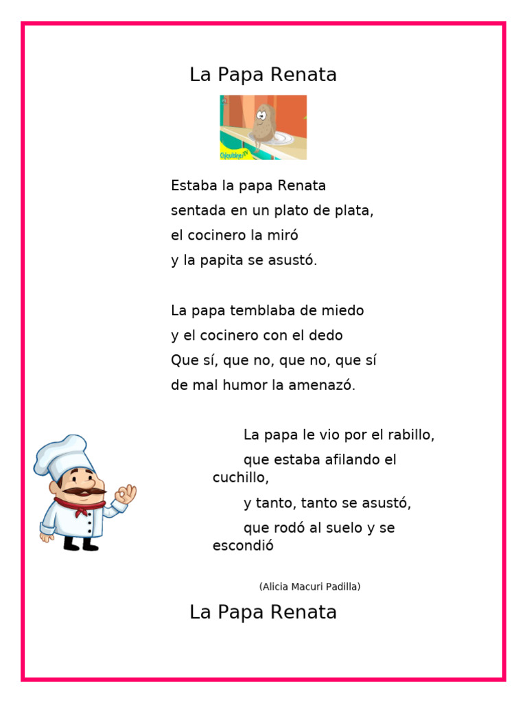 Letra de "La Papa Renata" | PDF | Cocina, comidas y vino