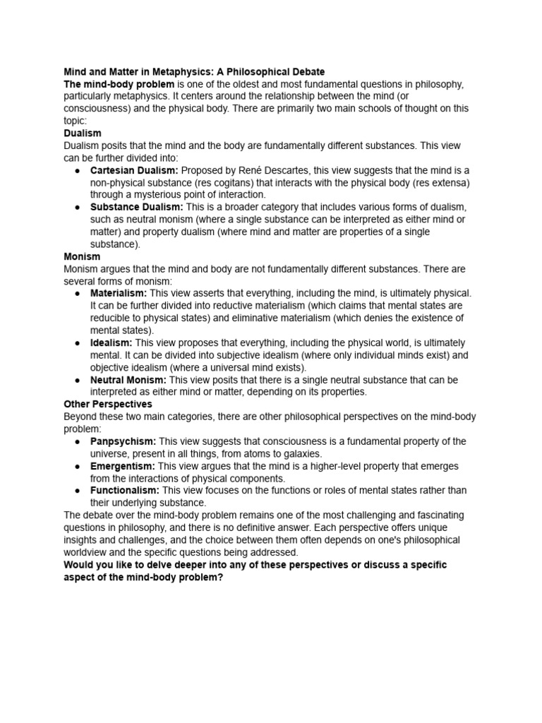 Mind and Matter in Metaphysics | PDF | Mind–Body Problem | Self-Improvement