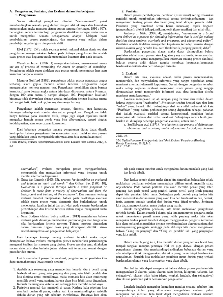 Pengukuran, Penilaian, Dan Evaluasi Dalam Pembelajaran | PDF Pengukuran, Penilaian, Dan Evaluasi Dalam Pembelajaran | PDF