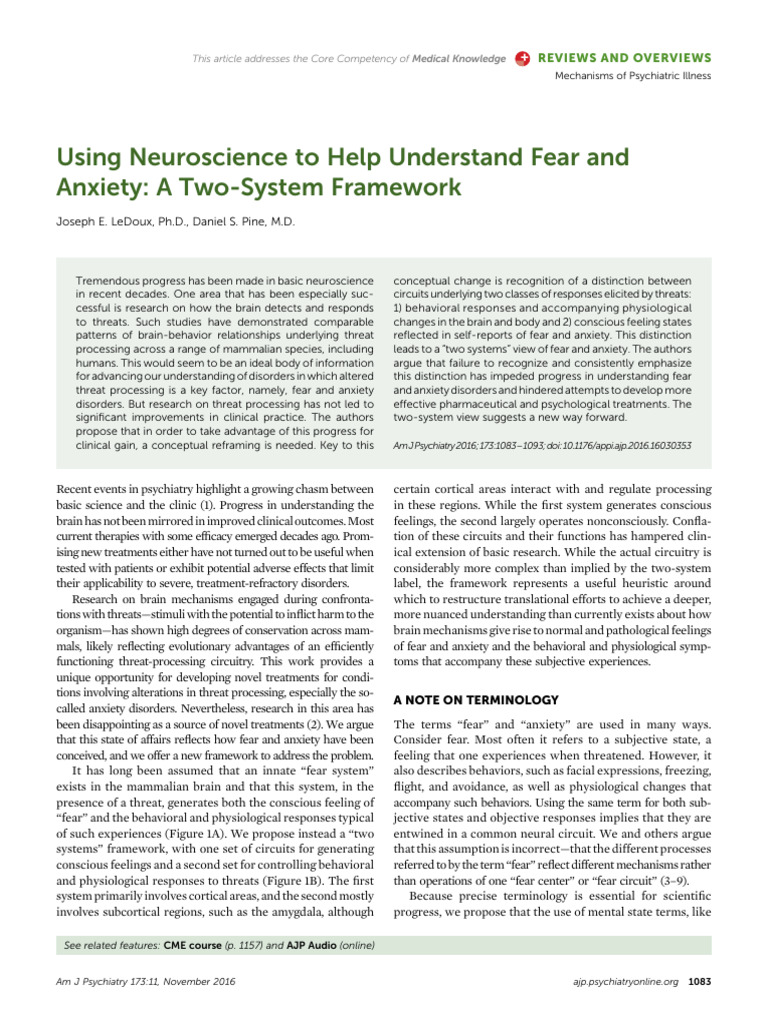 Ledoux Pine 2016 Using Neuroscience To Help Understand Fear and Anxiety ...