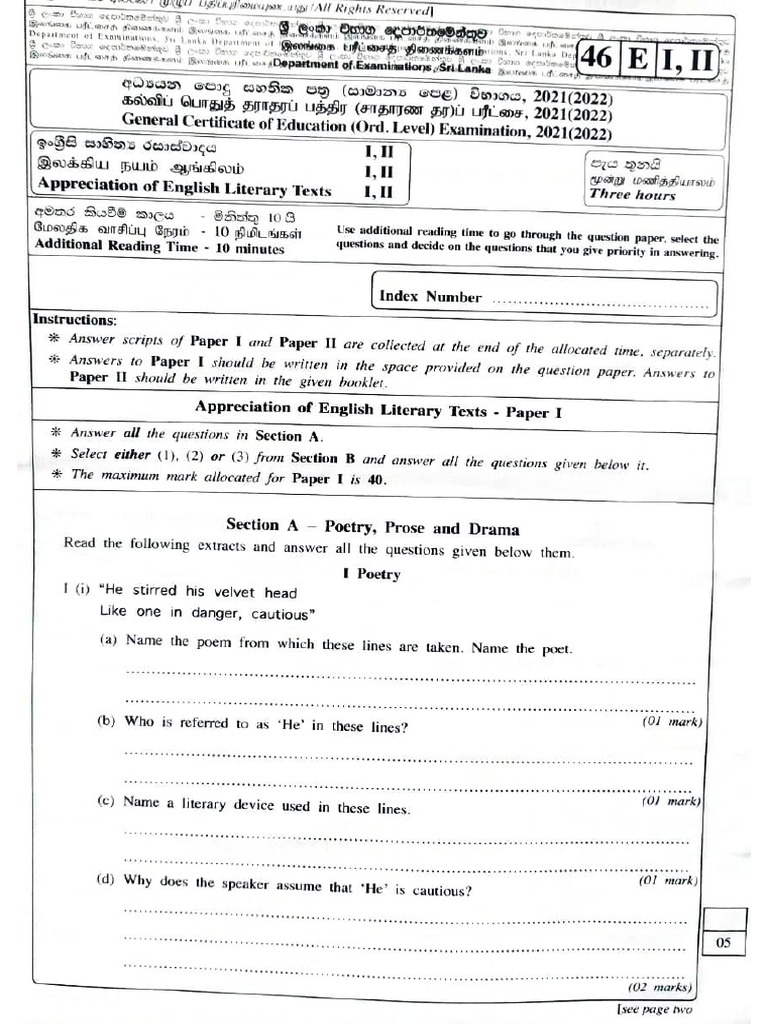 OL English Literature 2021 - Paper 1 (Context) | PDF