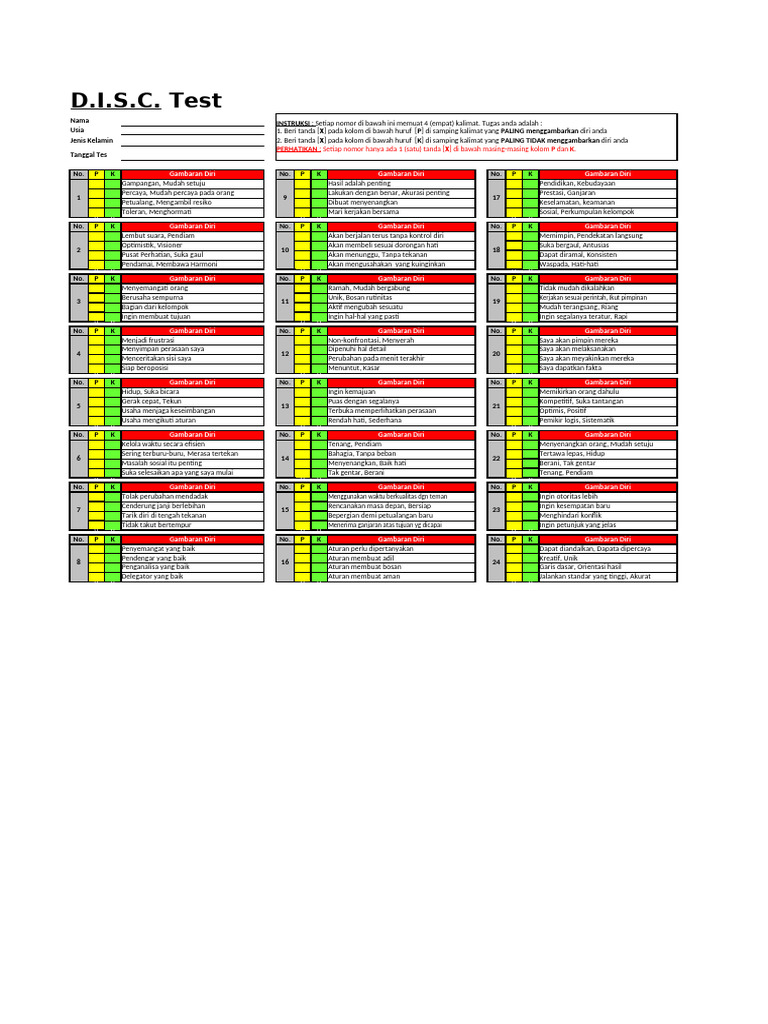 B Clinic - Form DISC Test 1 | PDF