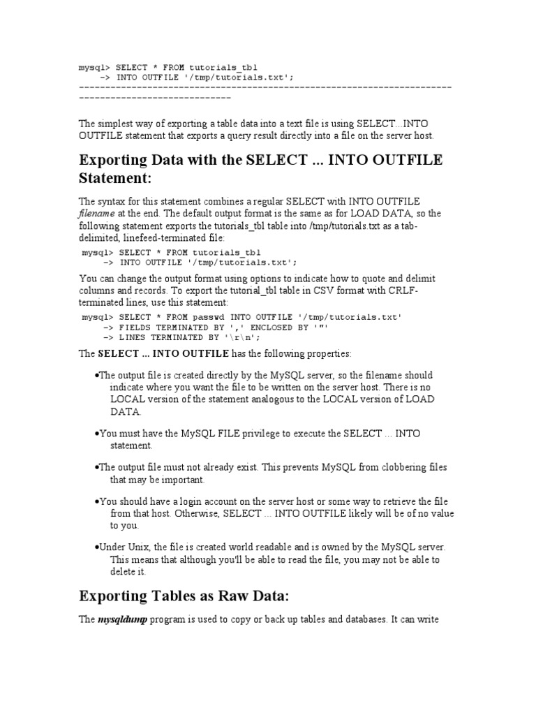 Export MySQL | PDF | Sql | File Format