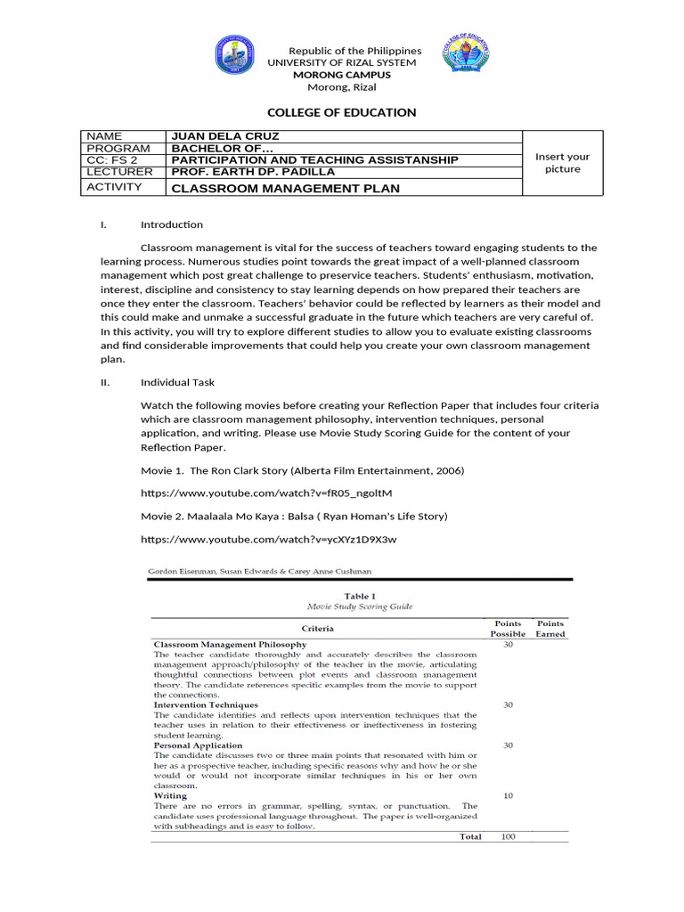Study Paper ClassroomManagementPlan | PDF