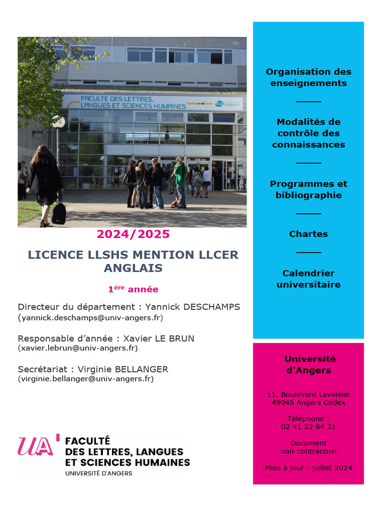 Livret l1 Llcer Anglais - 2024 - 2025 | PDF