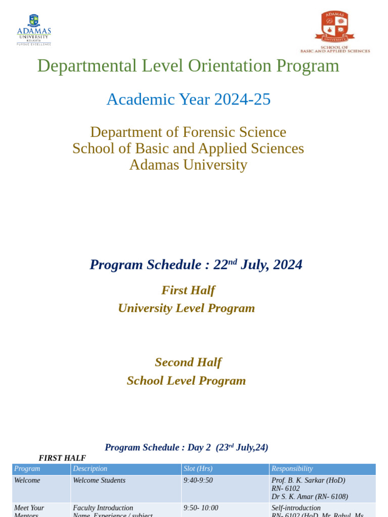 FRS Orientation Schedule | PDF