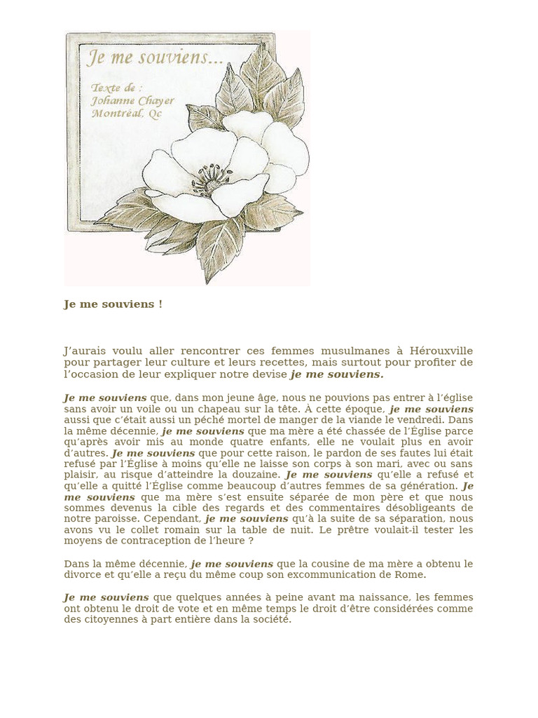 Je Me Souviens | PDF