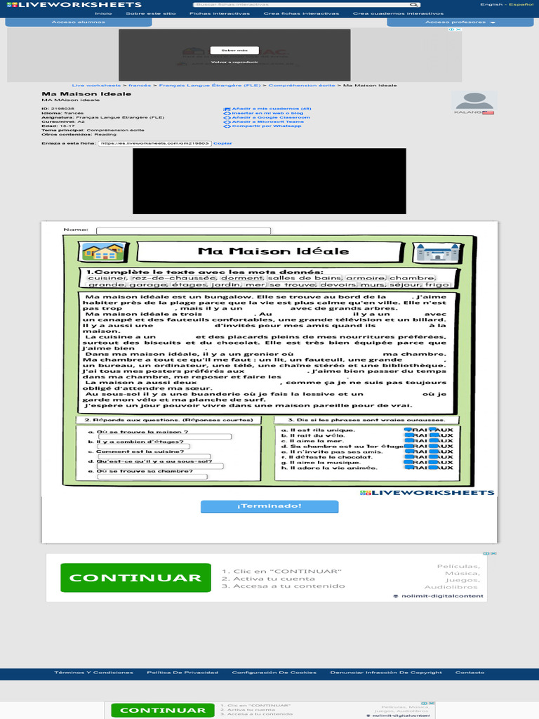 Actividad de Ma Maison Ideale | PDF